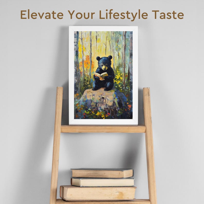 Bookworm Bear Reading Book Poster, Funny Black Bear, Book Lover, Kids ...