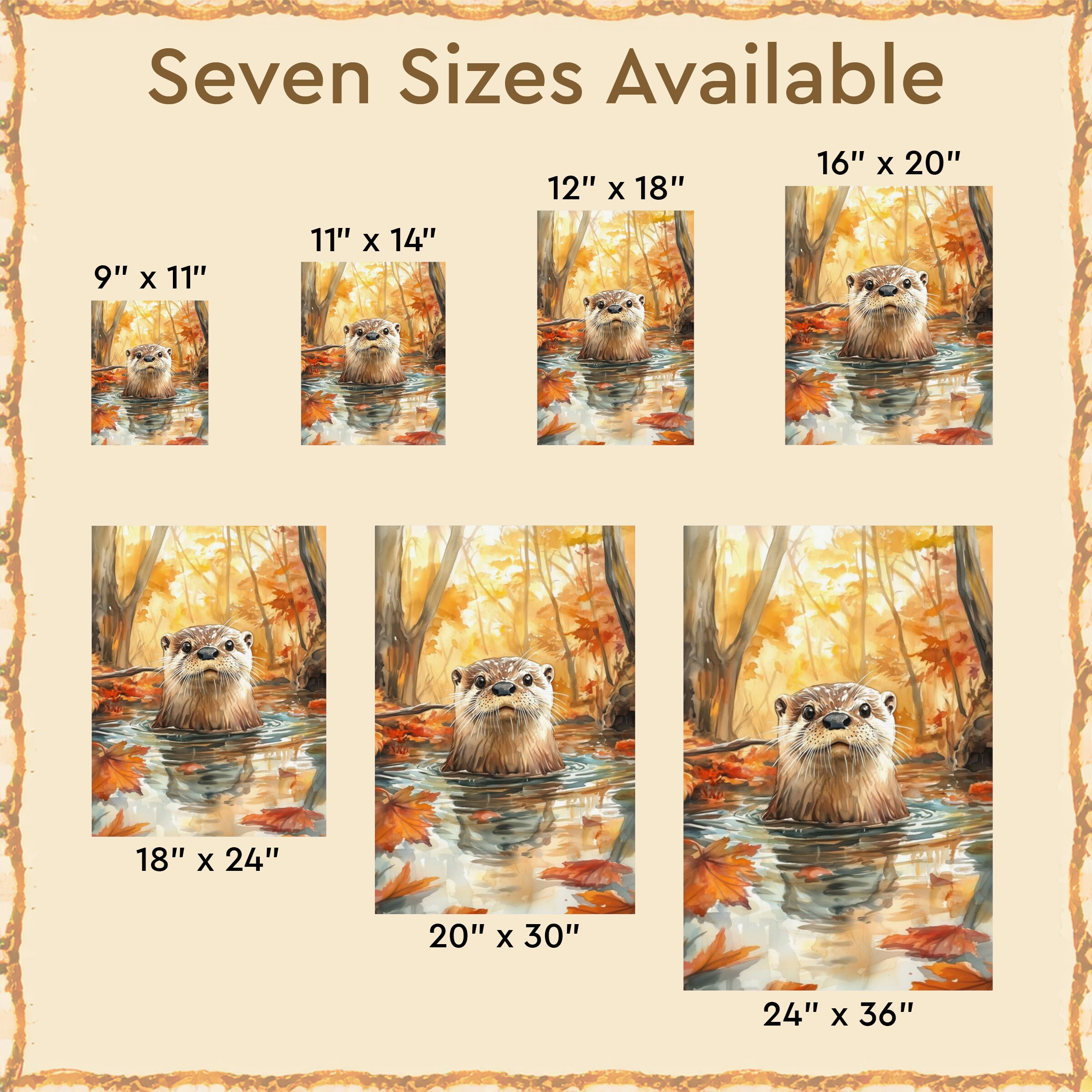 Autumn Fall River Otter Poster, Funny Sea Otter, Otter Lover, Wildlife ...