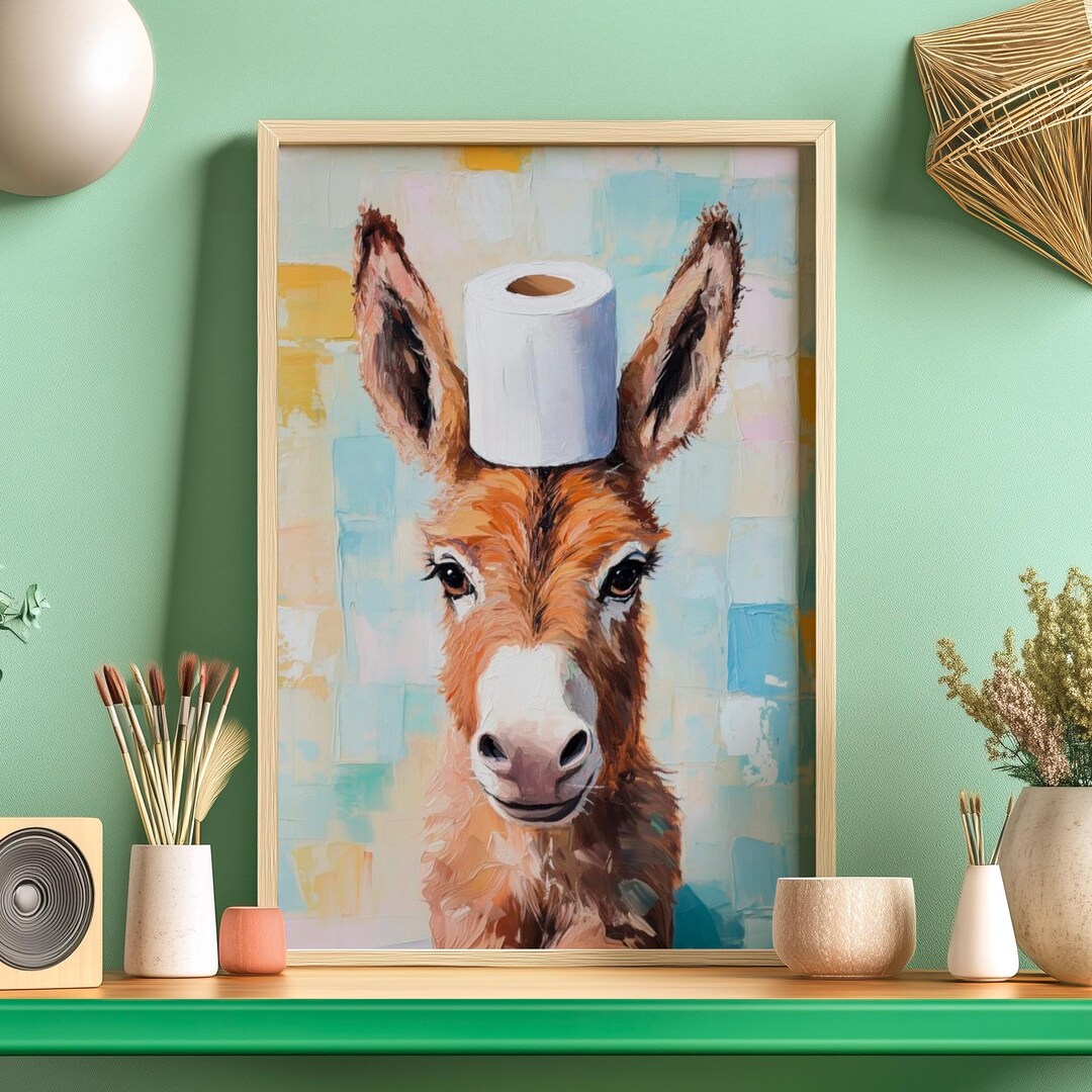 Bathroom Toilet Paper Donkey Poster, Funny Burro Print, Mule Lover ...