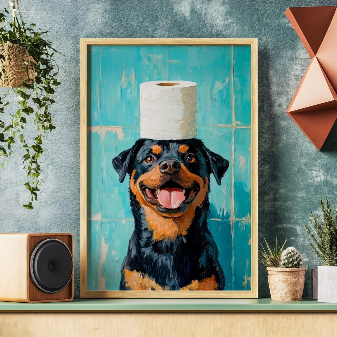 Bathroom Toilet Paper Rottweiler Poster, Rottie Print, Canine Lover ...