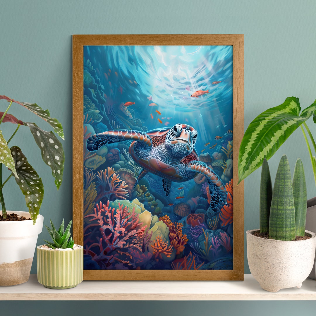 Curious Sea Turtle Aquarium Poster, Turtle Lover, Marine Biology Gift ...