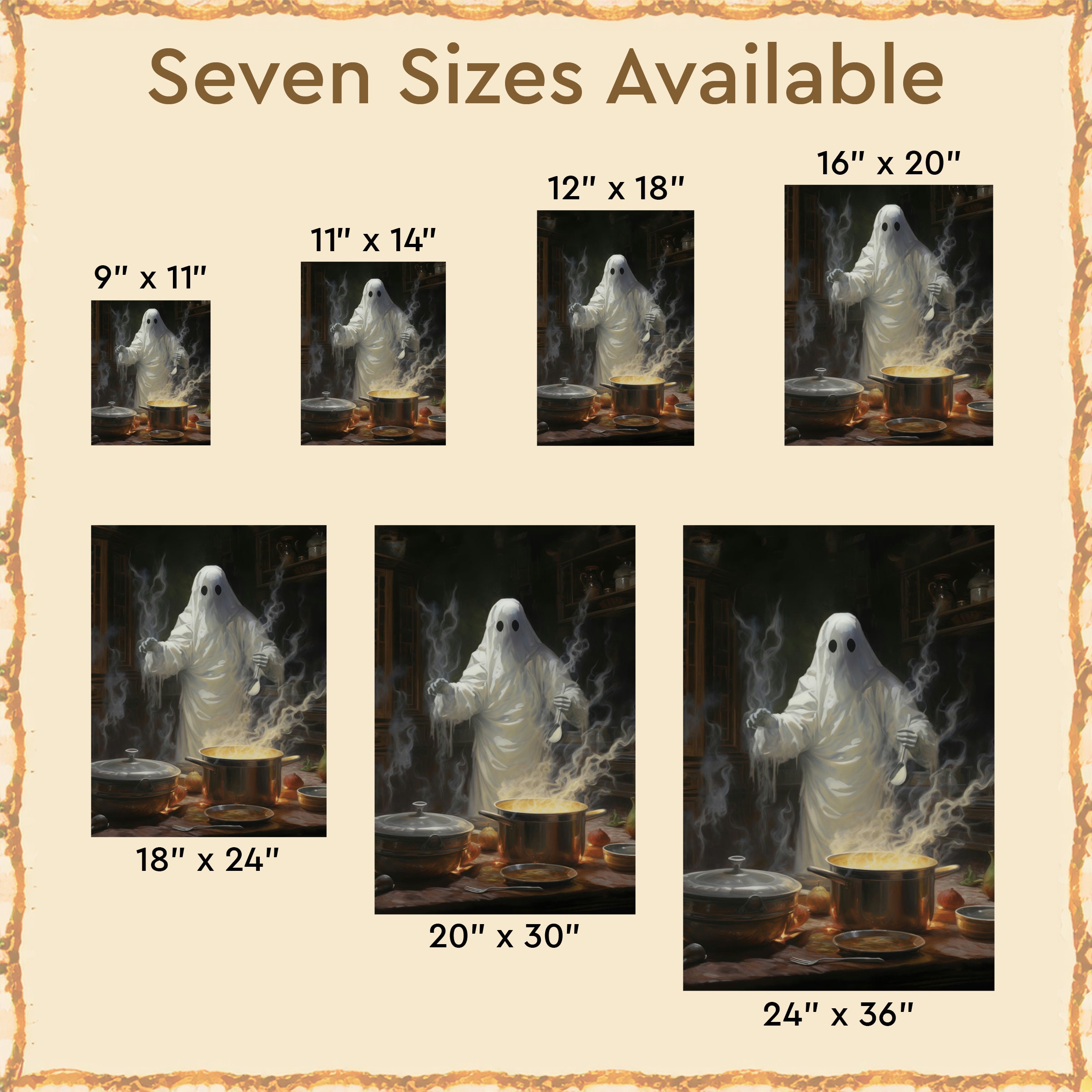 Haunted Kitchen Ghost Chef Poster, Vintage Horror Art Print, Spooky ...