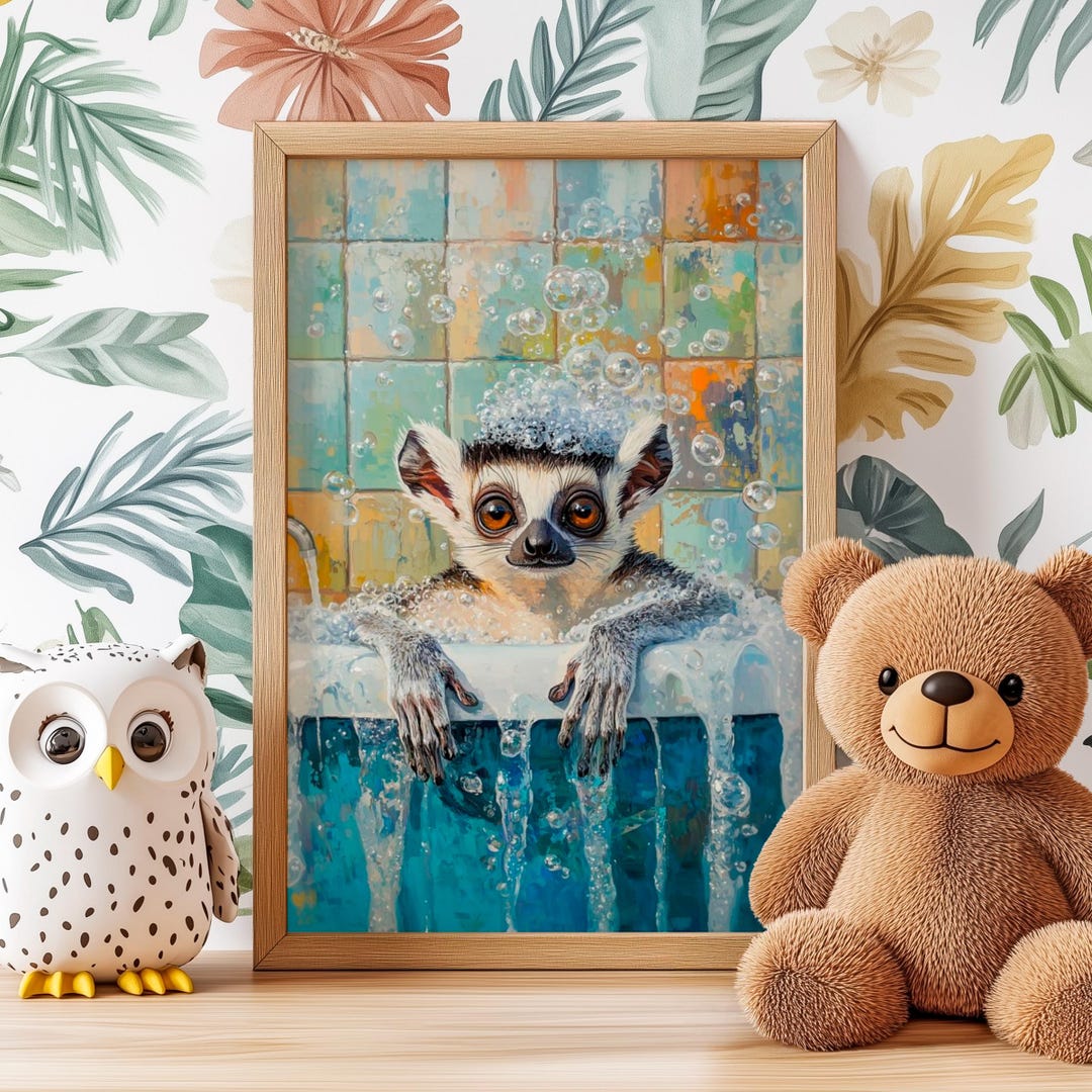 Bathtub Bubble Bath Lemur Poster, Ring Tailed Lemur Print, Prosimians ...