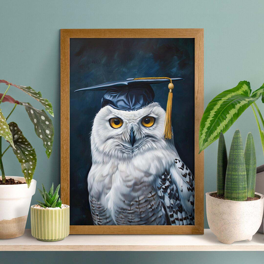 Graduation Cap White Owl Poster, Bird Wall Art, Bird Lover, Snowy Owl ...