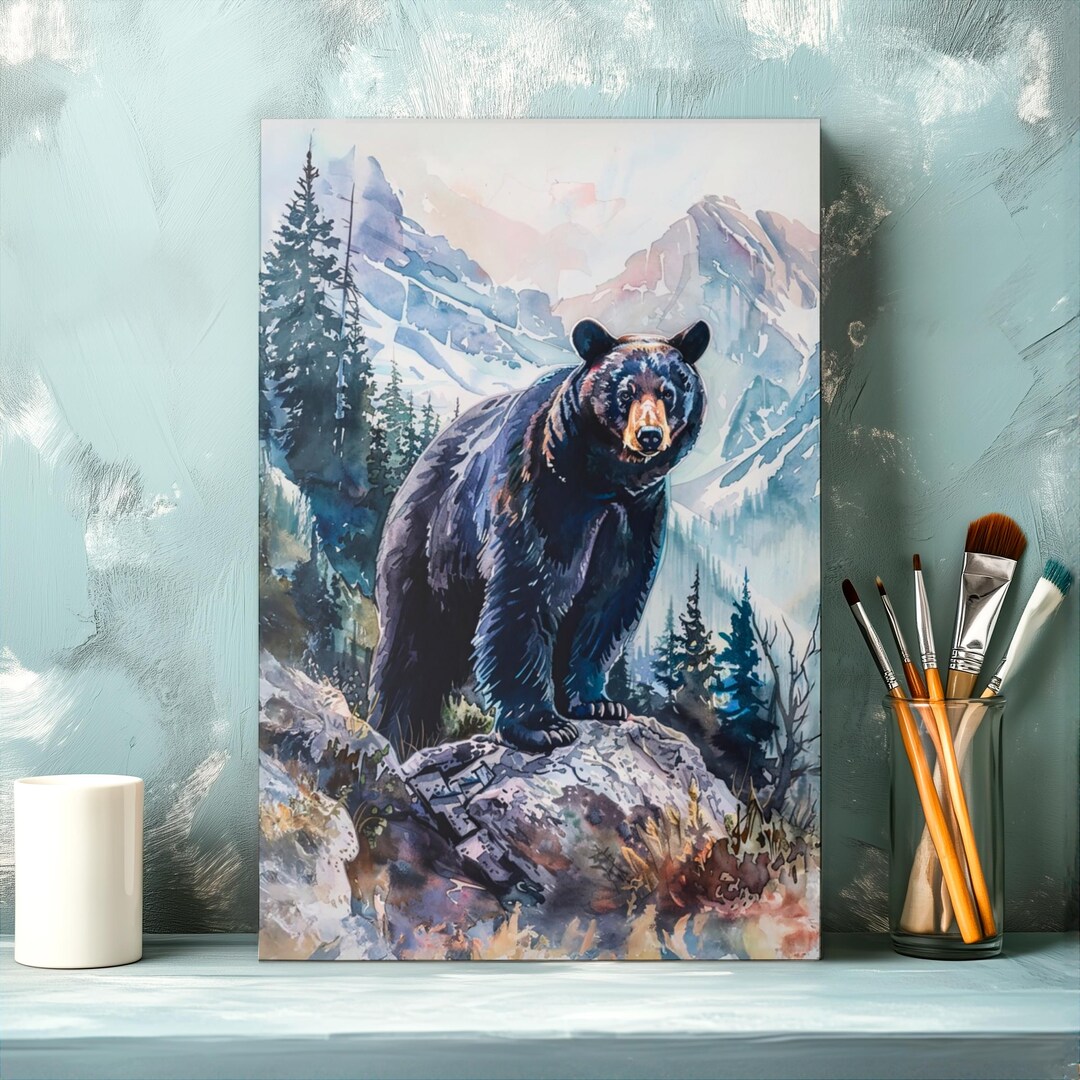 Mountain Peak Black Bear Canvas Wall Art, Matte Stretched 0.75