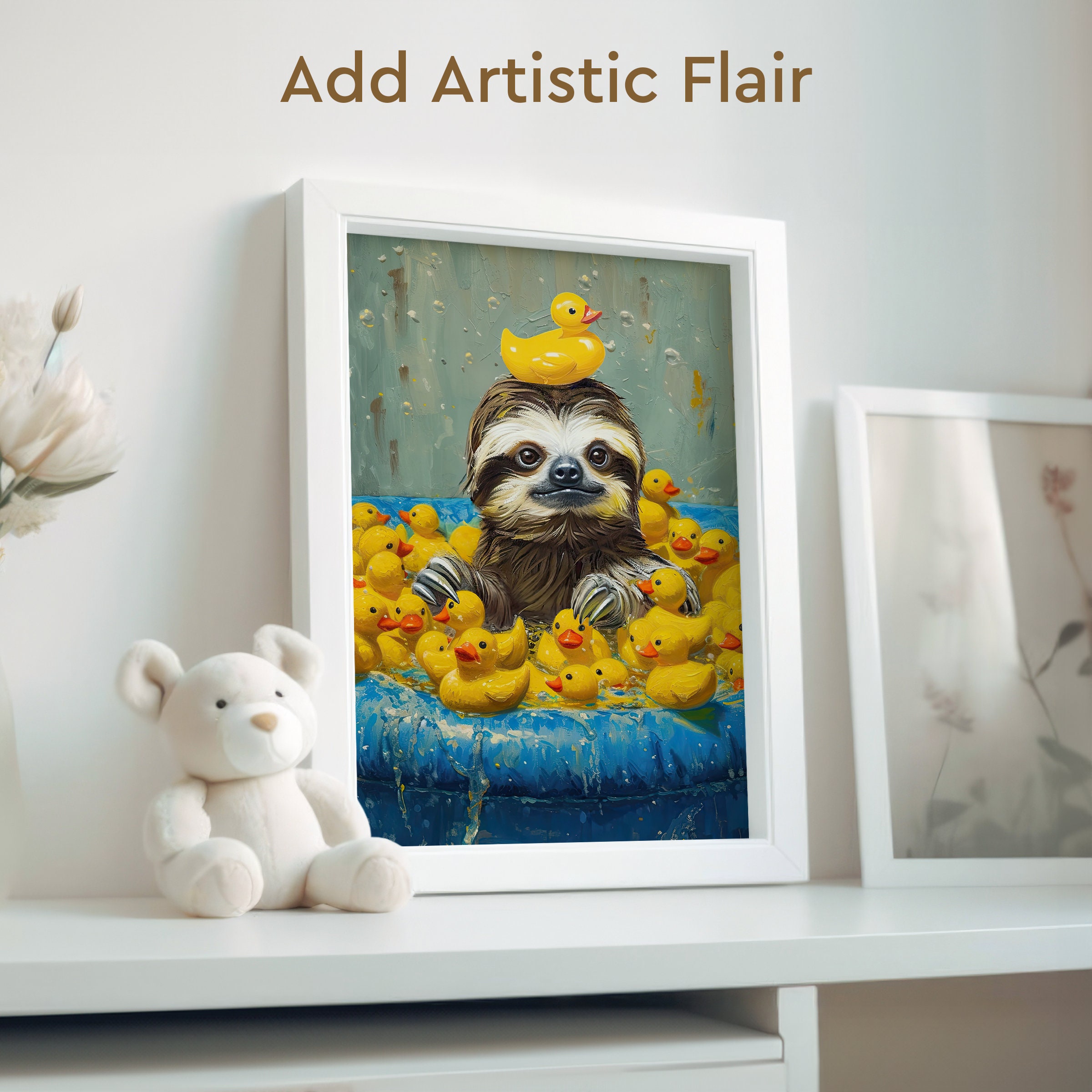 Rubber Duck Pool Sloth Poster, Bathroom Wall Art, Cute Sloth Gifts ...