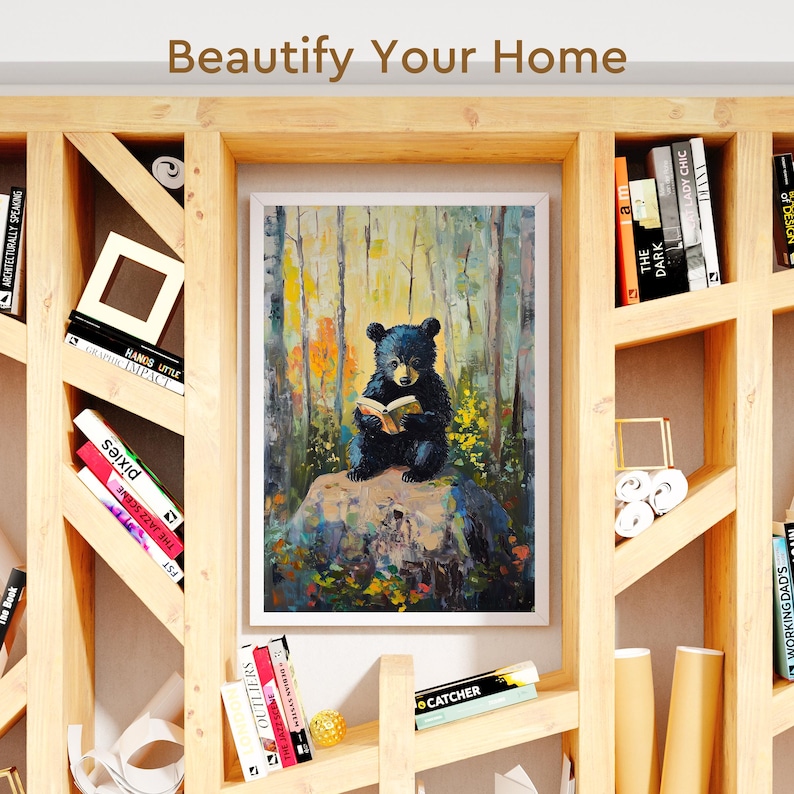 Bookworm Bear Reading Book Poster, Funny Black Bear, Book Lover, Kids ...