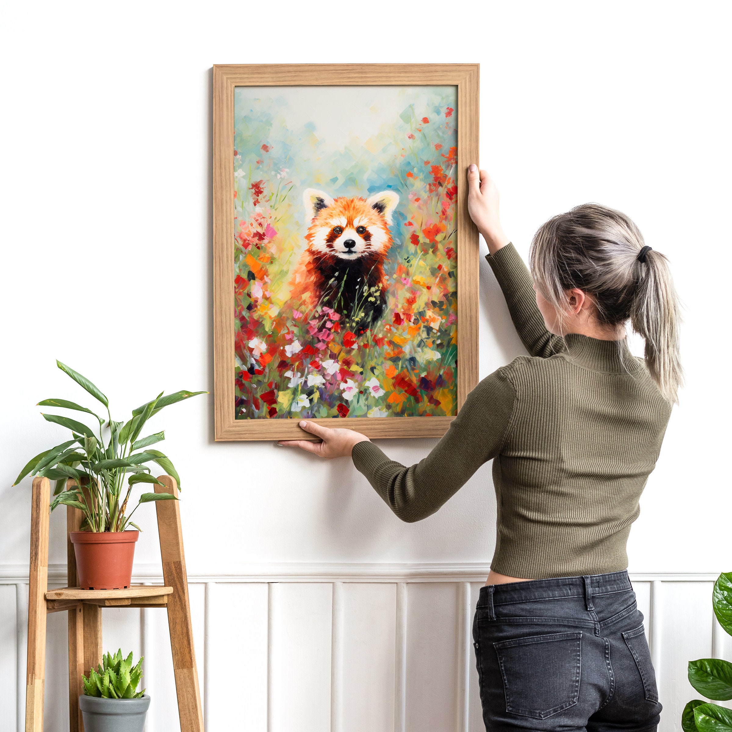 Flower Field Red Panda Poster, Cute Red Panda Pattern, Red Panda ...