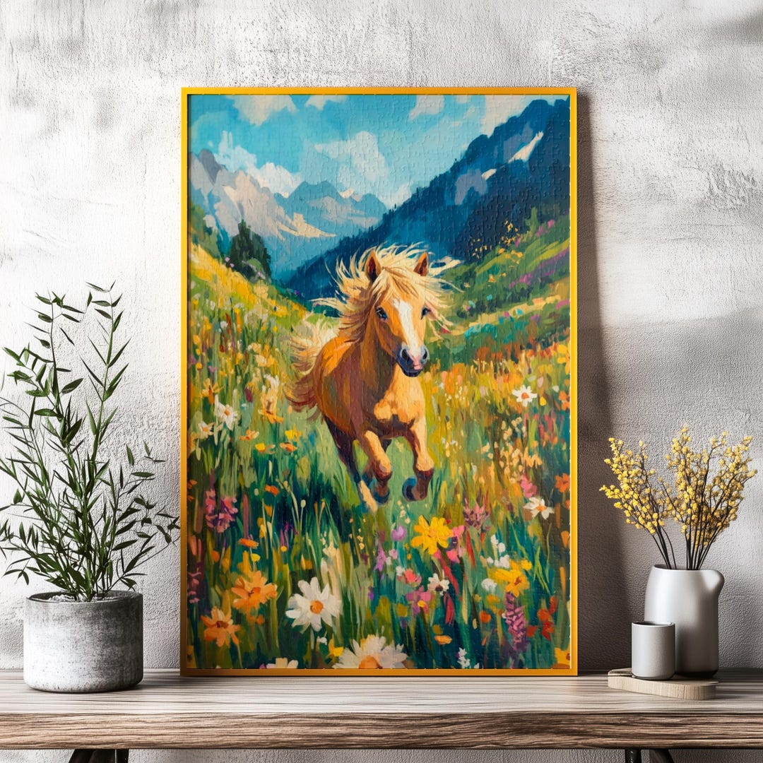 Flower Mountain Running Pony Jigsaw Puzzle, 110/252/520/1014 Pcs, Kids ...