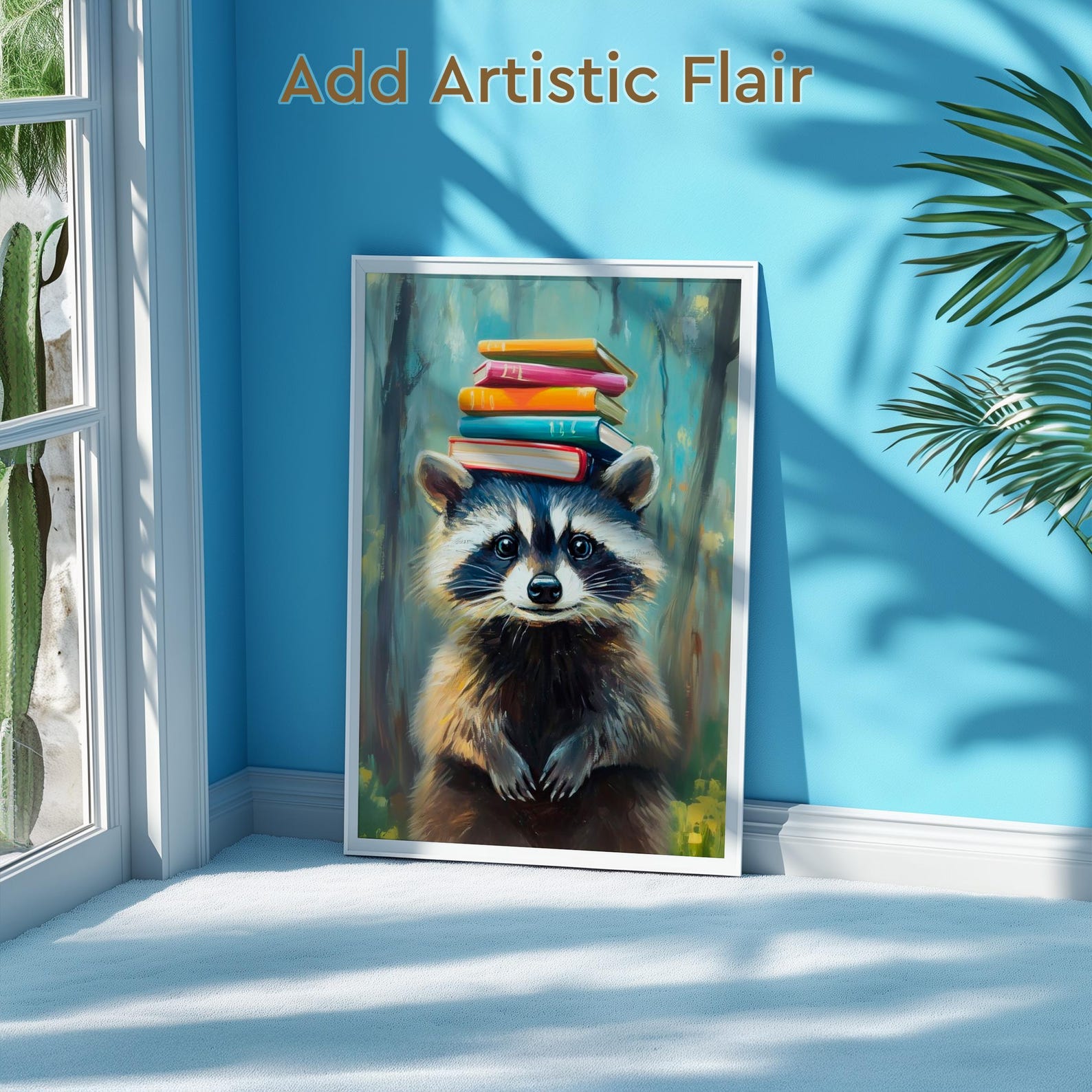 Adorable Raccoon Balancing Books Poster, Funny Trash Panda Print ...