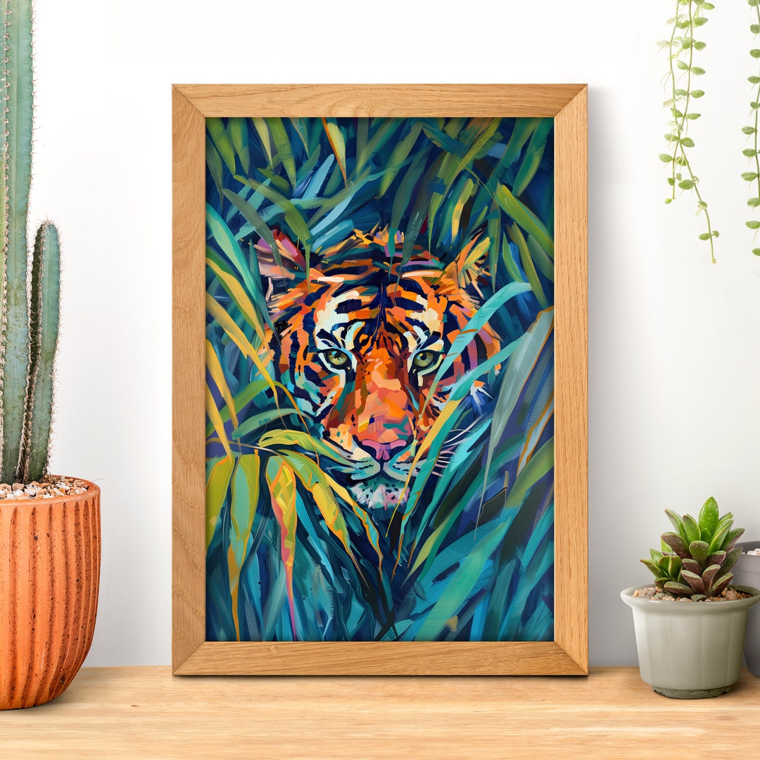 Tiger Face Jungle Peeking Poster, Tiger Wall Art, Tiger Lover Gift ...