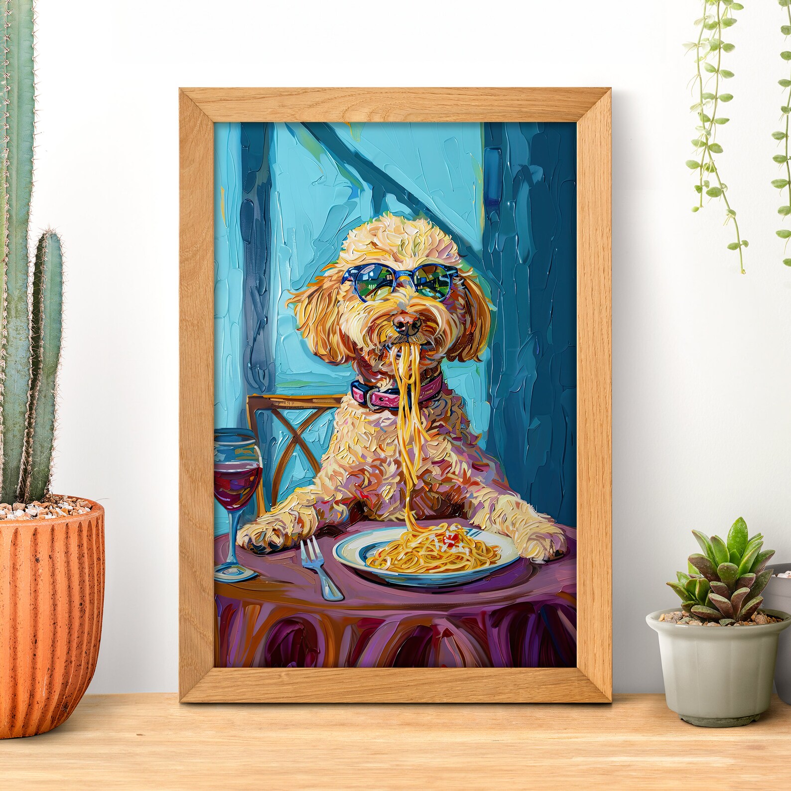Sunglasses Labradoodle Eating Pasta Poster, Funny Dog Decor, Pet Lover ...