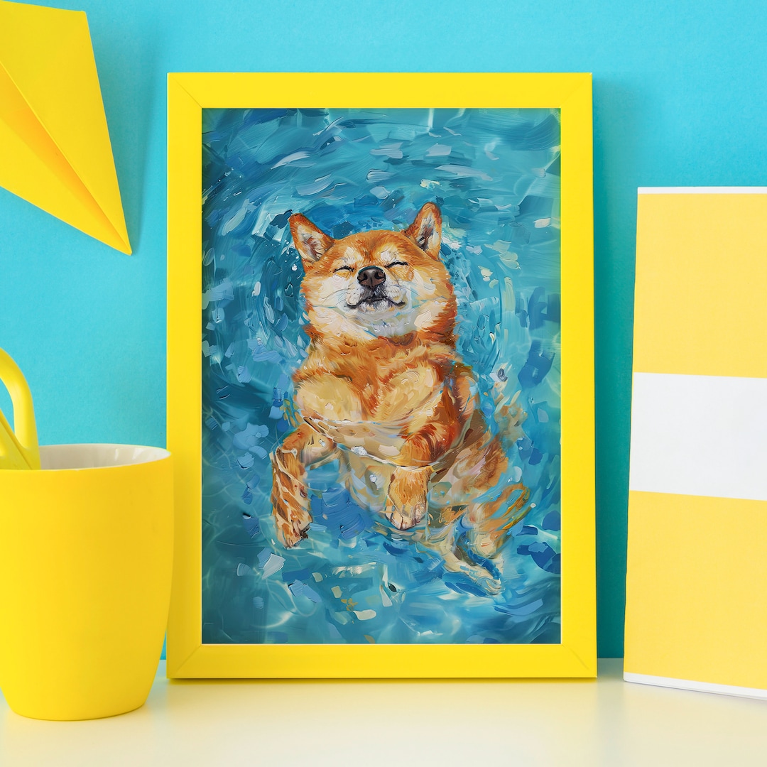Swimming Pool Floating Shiba Poster, Funny Shiba Inu Print, Puppy ...