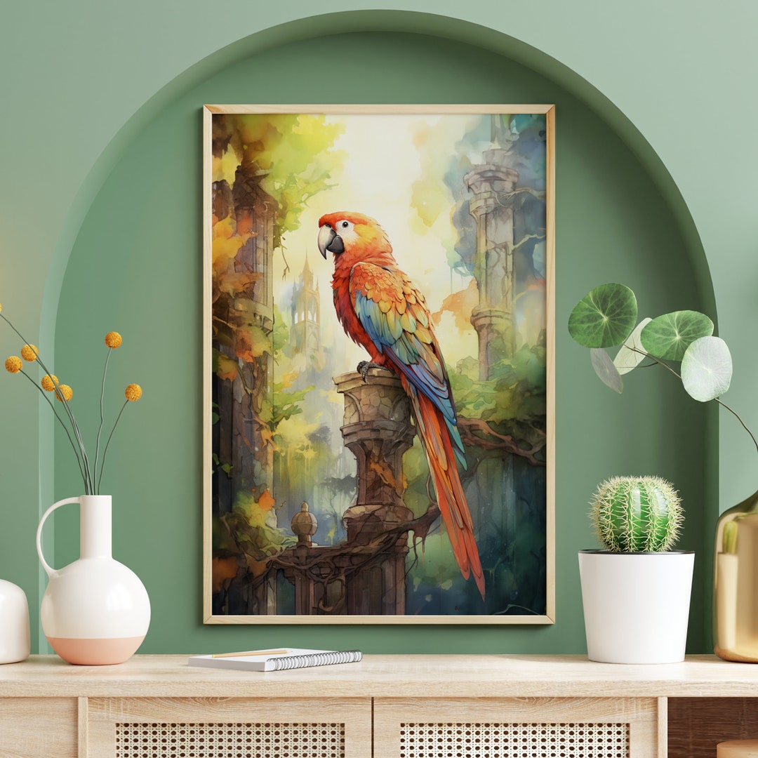 Enchanting Mystical Forest Parrot Poster, Bird Wall Art, Bird Lover ...