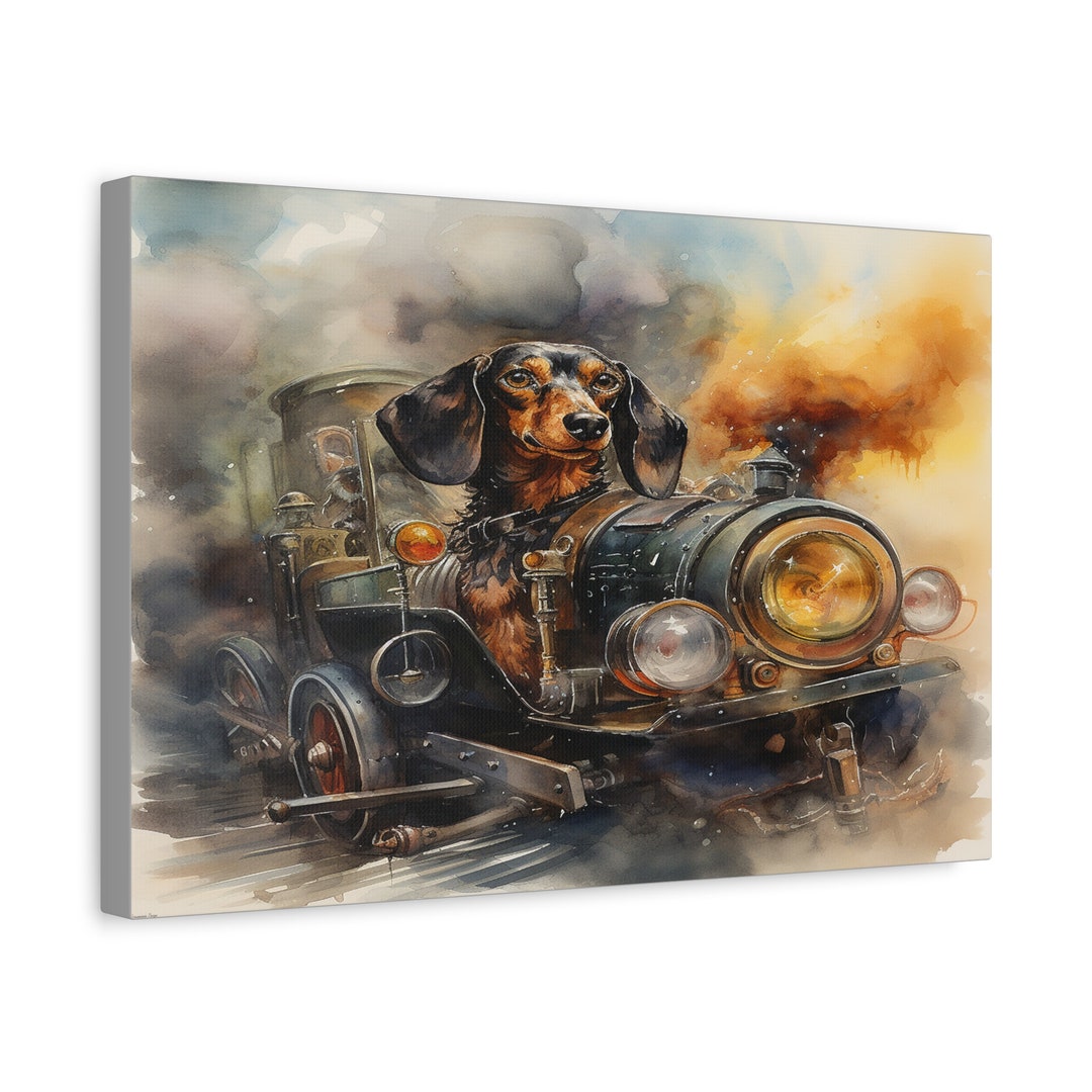 Steampunk Dachshund "going for a Drive" Canvas Art, 18"x12" (horizontal ...
