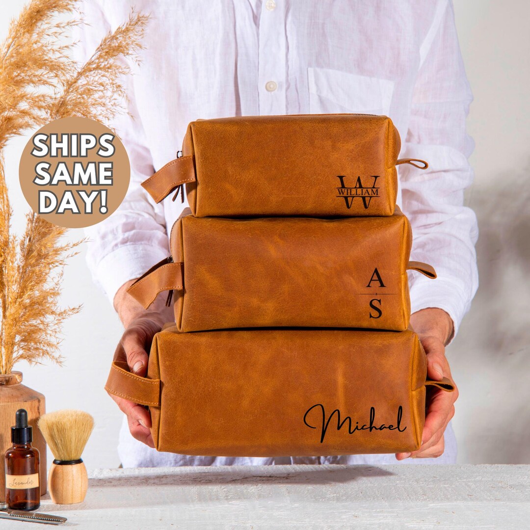 Personalized Leather Dopp Kit Bag, Engraving Men's Travel Bag, Toiletry ...