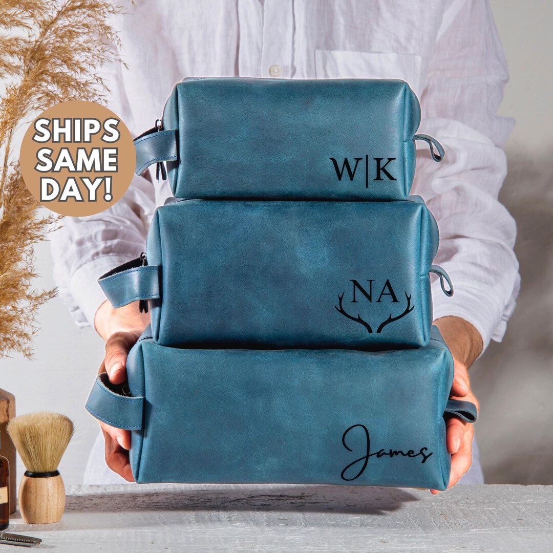 Personalized Leather Dopp Kit: Engraved Toiletry Bag, Groomsmen Gift - Etsy