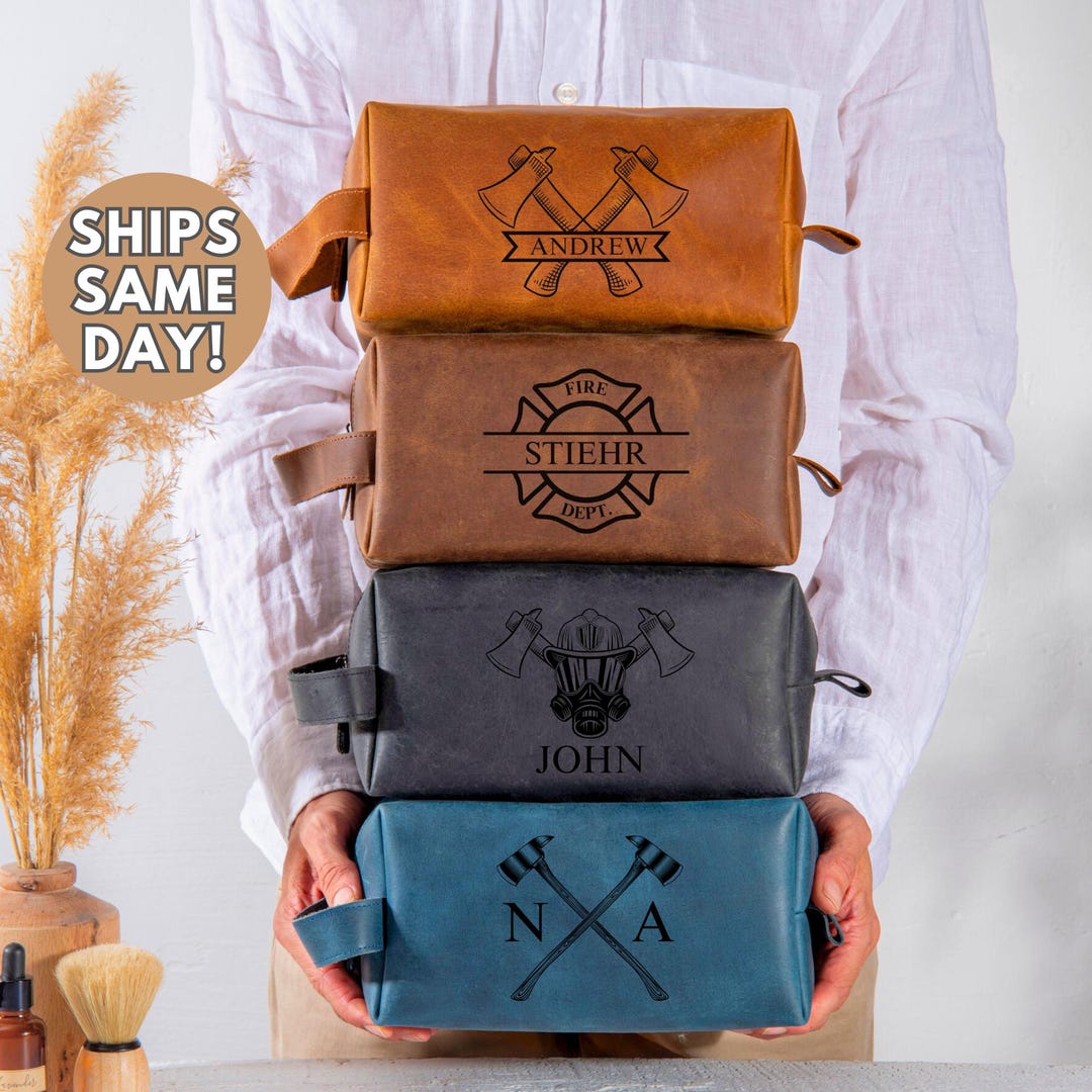 Firefighter Gift for Him, Custom Leather Dopp Kit, Groomsmen Gift ...