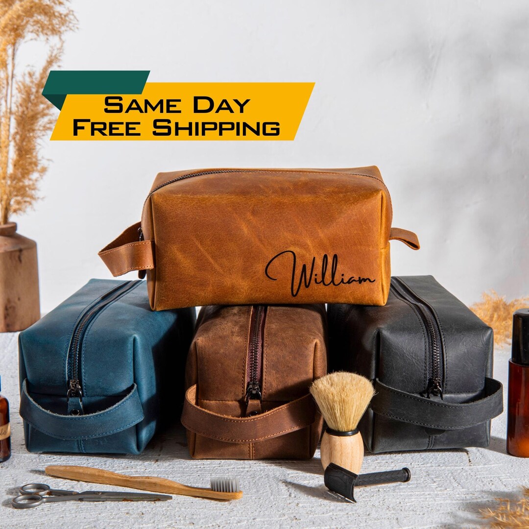 Leather Dopp Kit, Personalized Groomsmen Gift, Men's Leather Toiletry ...