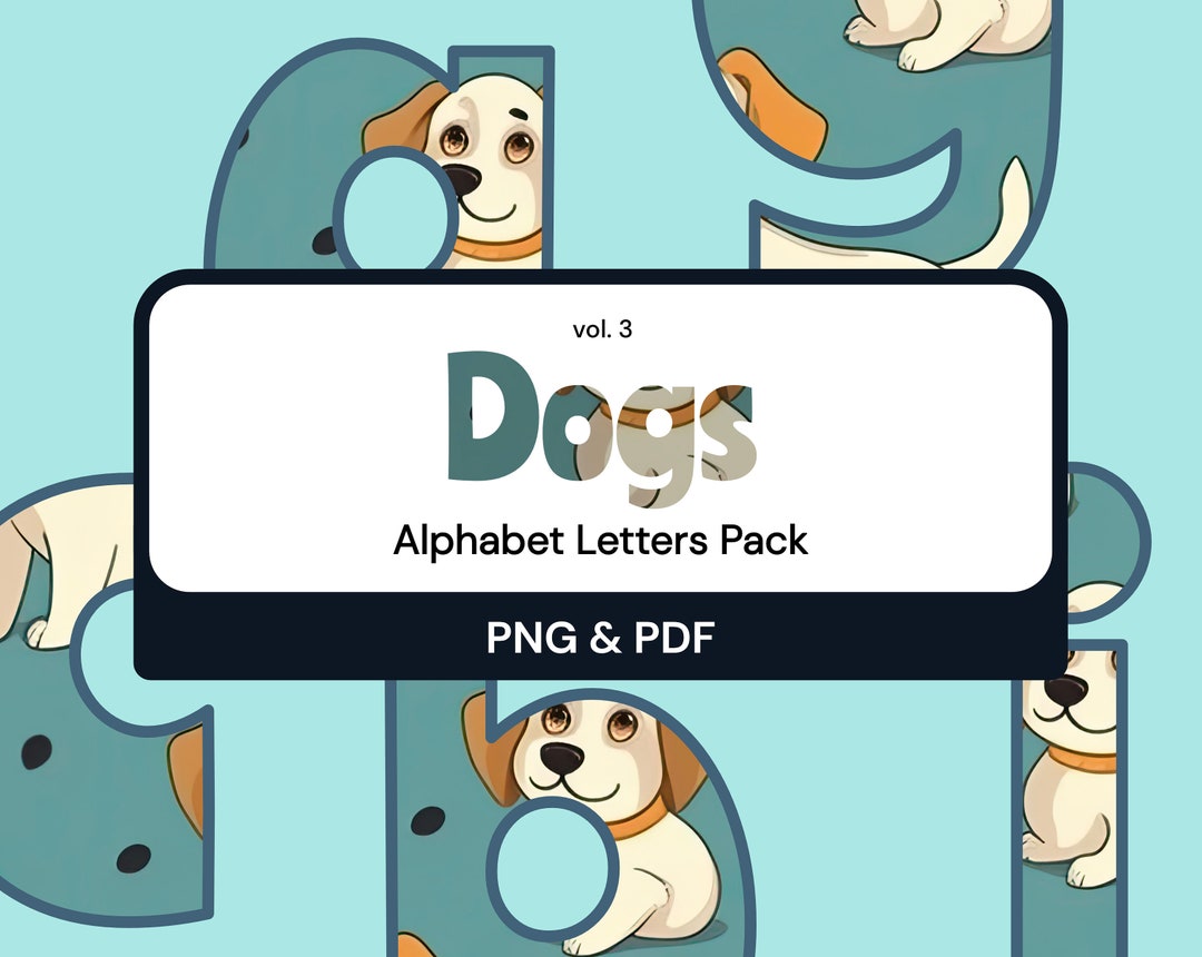 Dog Alphabet PNG Bundle: Kids Decor, Tumbler & Shirt Design (digital ...