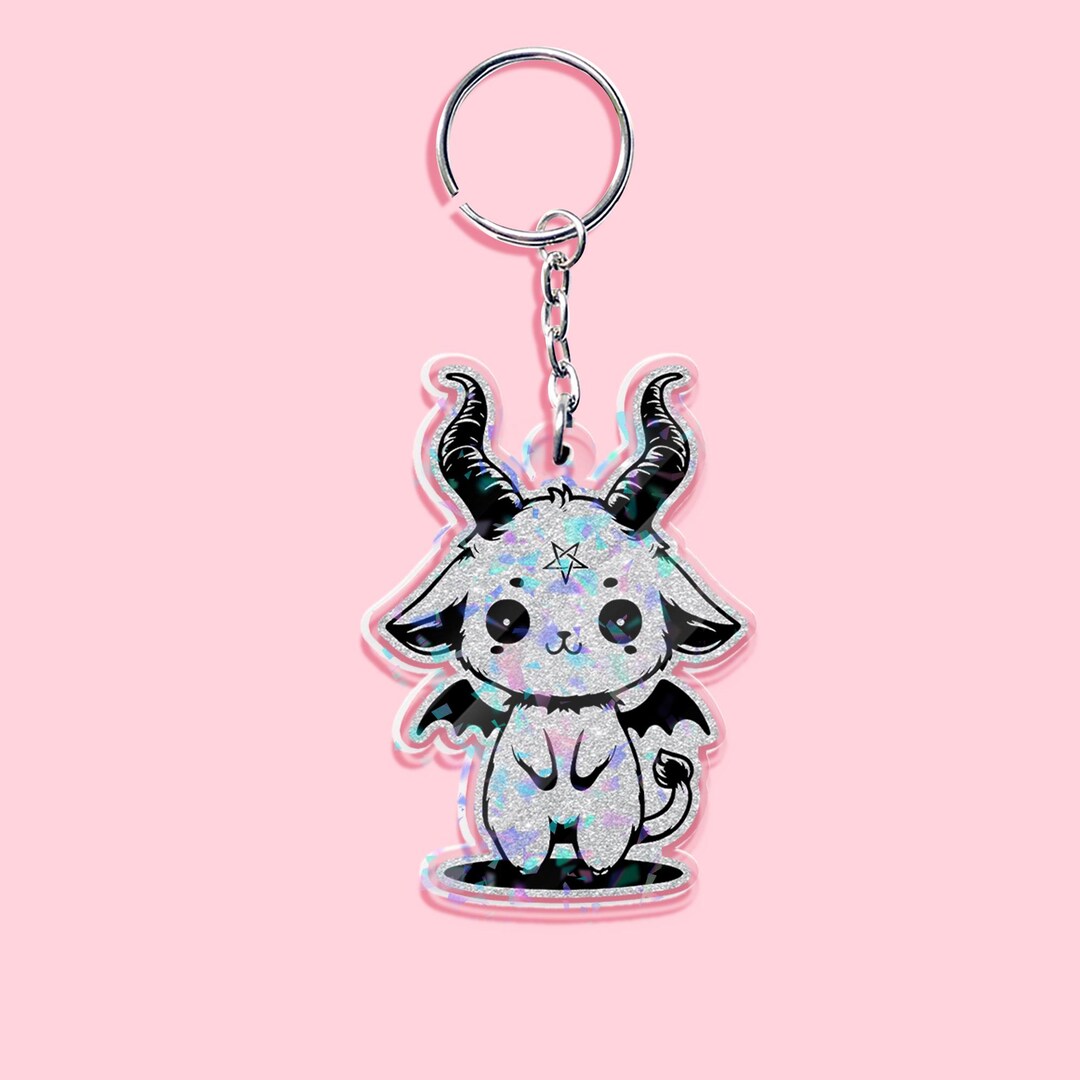 Kawaii Baphomet Acrylic Keychain, Black White Goat Keychain, Bag Tag - Etsy