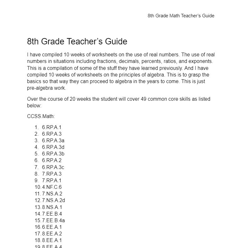 8th Grade Math Curriculum Part 1 - Etsy