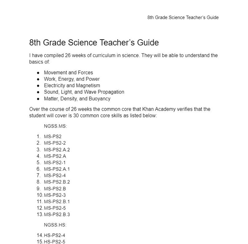 8th Grade Science Curriculum - Etsy