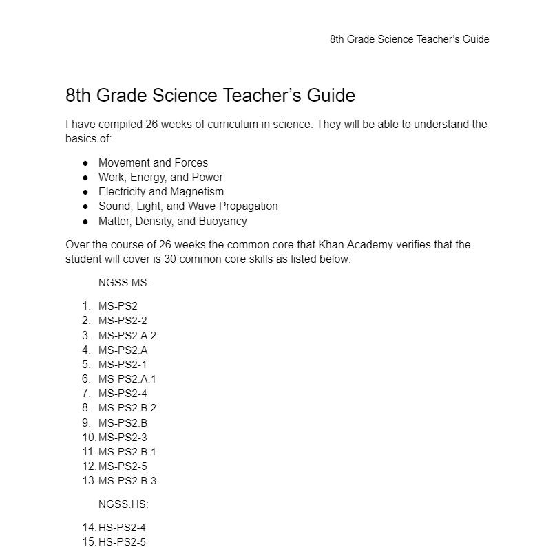 8th Grade Science Curriculum - Etsy