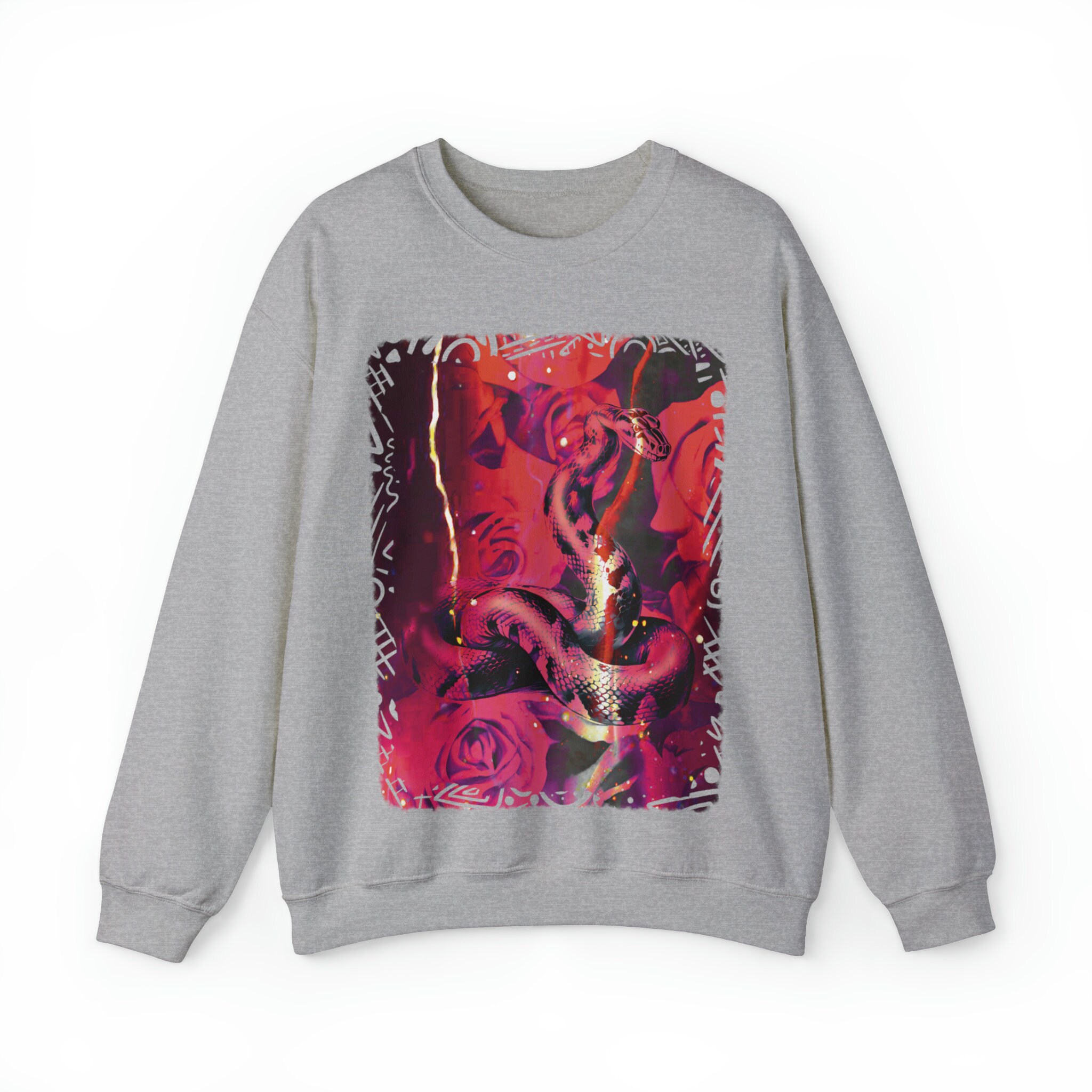Abstract Red Snake Roses Aesthetic Sweater, Unique Pink Black Floral ...