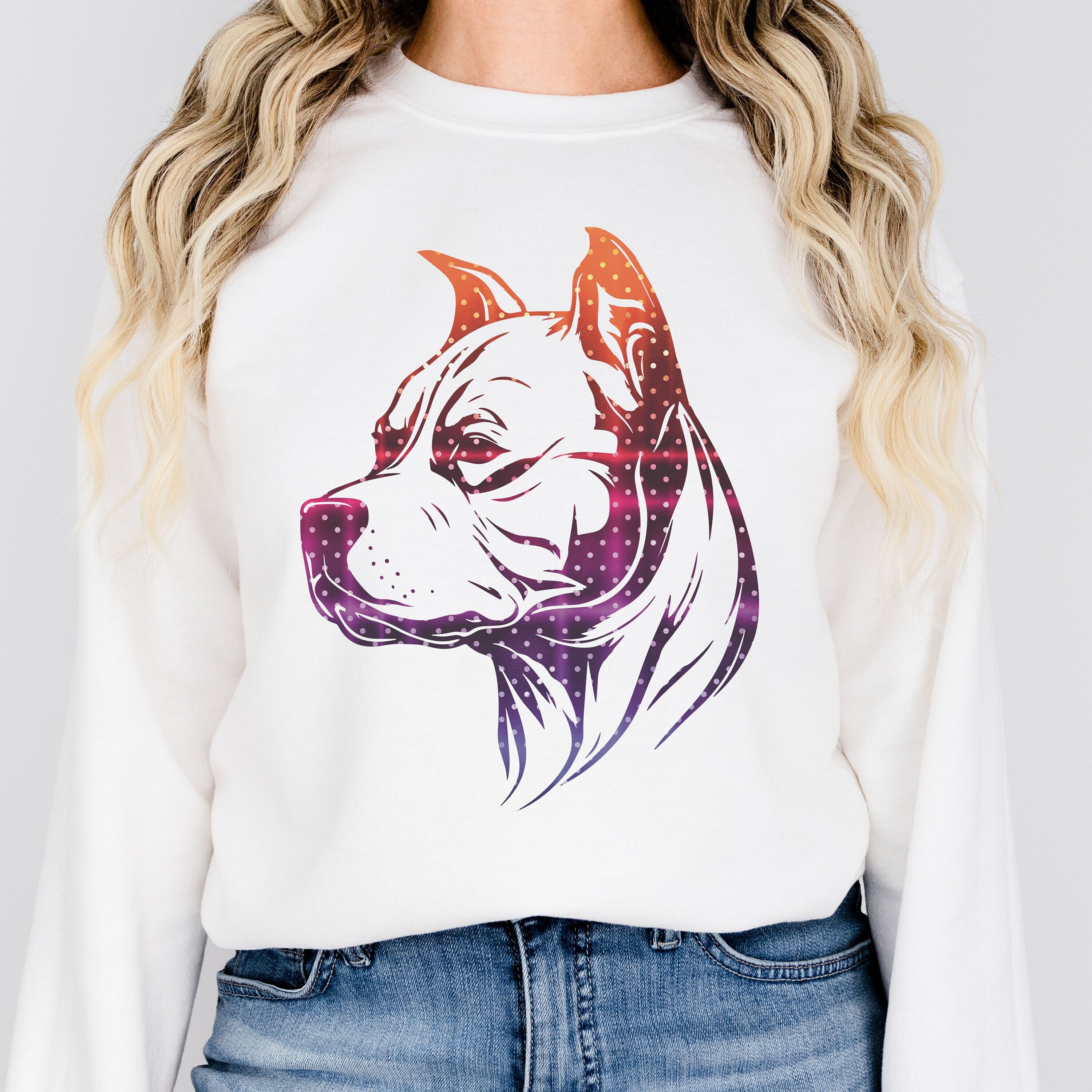 Purple Orange Pitbull Silhouette Design Sweater, Unique Shadow Face ...