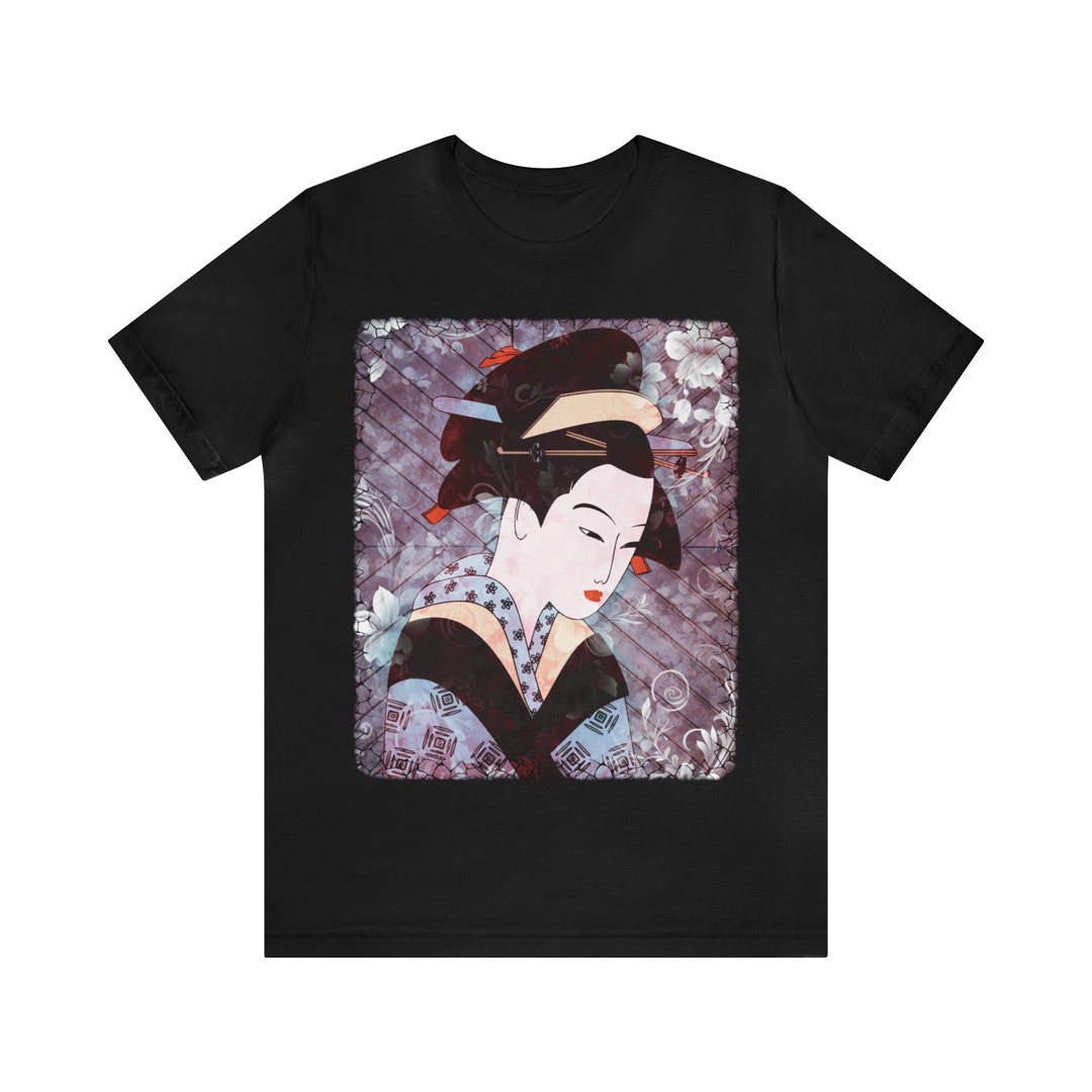 Artistic Geisha Aesthetic Tshirt, Abstract Mauve Blue Red Traditional ...