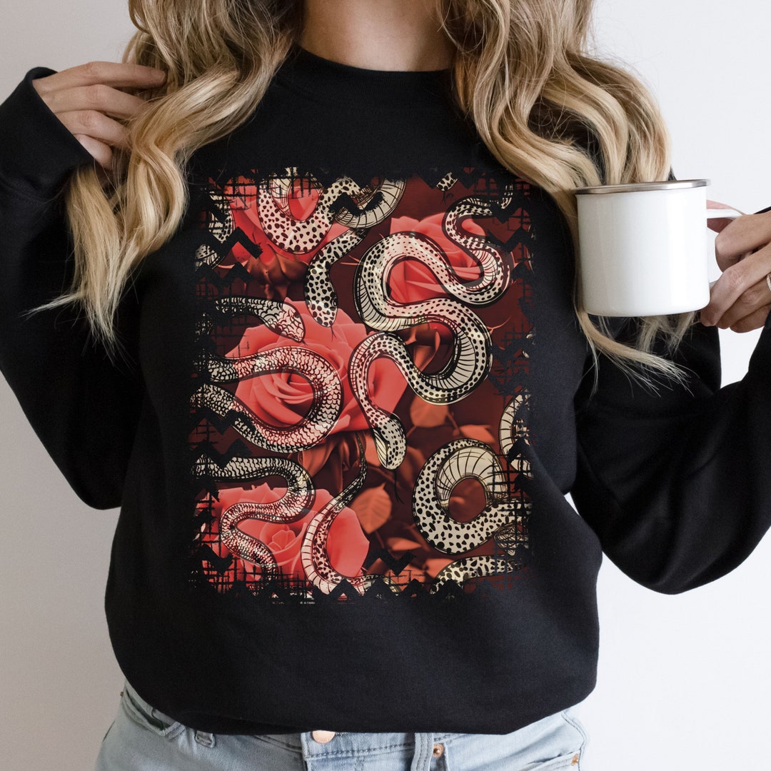 Cool Red Roses Snakes Design Sweater, Unique Pink Artistic Floral ...