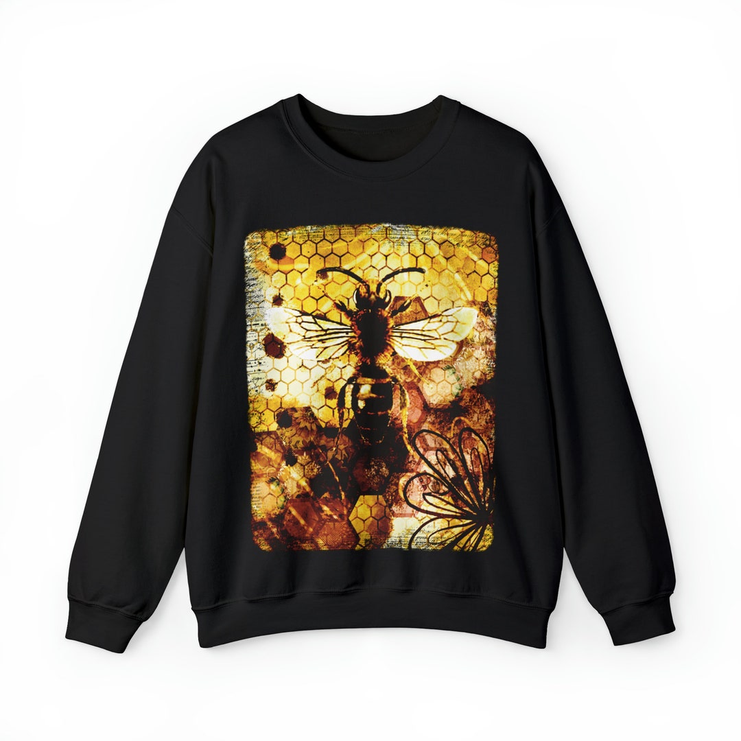 Abstract Floral Honey Bee Honeycomb Sweater, Yellow Black Honeybee ...