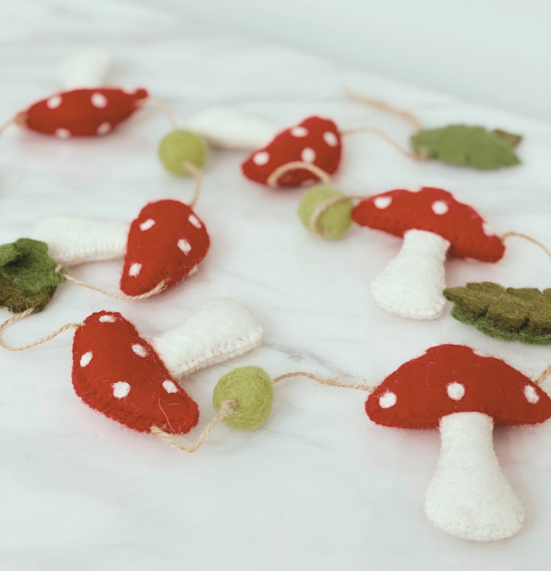 Cottagecore Mushroom Garland Whimsical Red Green Spring Decor Fall ...
