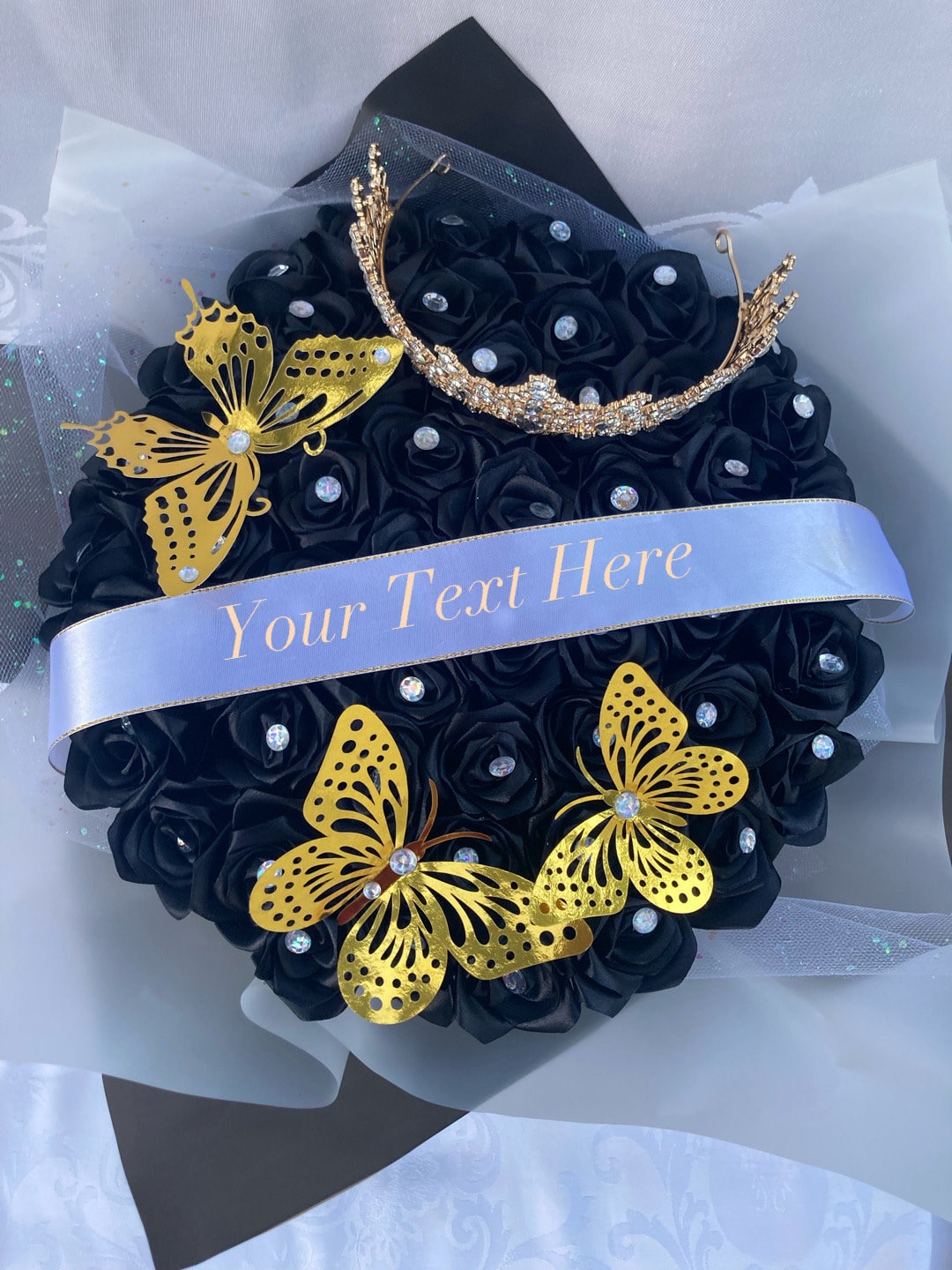 Black Ramo Buchon, Black Rose Bouquet, Eternal Rose, Ribbon Rose ...