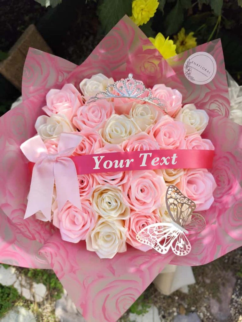 Pink Eternal Rose Bouquet, Ribbon Rose Bouquet, Handmade Flower Bouquet ...