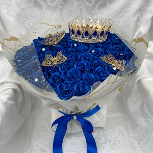 100 Rose Royal Blue Bouquet, Queen Bouquet, Eternal Rose Bouquet, Birthday Bouquet, Engagement ...