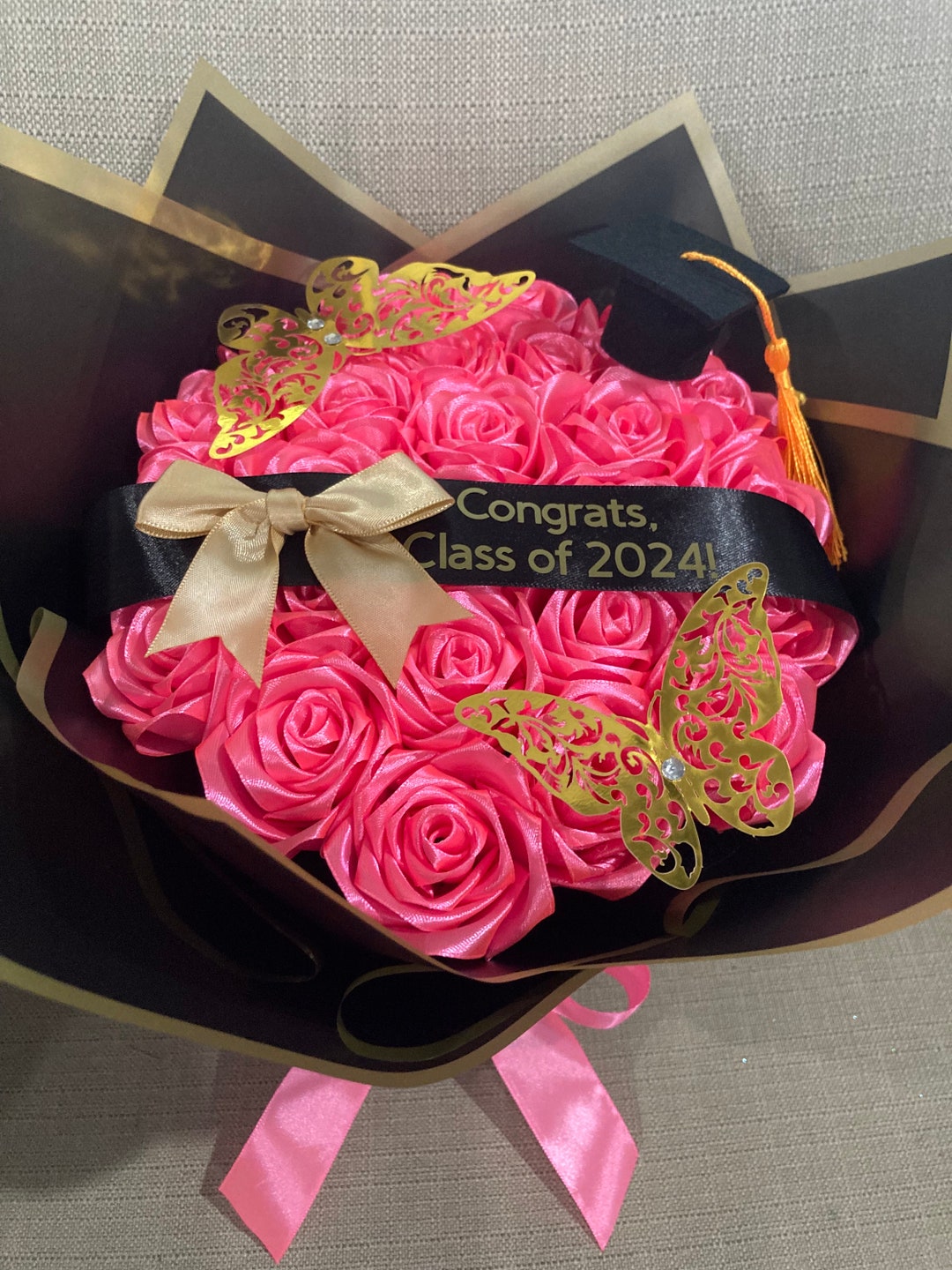 Graduation Ramo Buchon With Teddy Bear, Eternal Rose Bouquet, Handmade ...