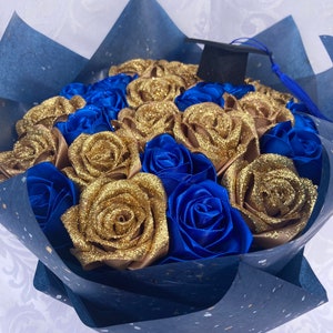 Limited Edition Graduation Ramo Buchon, Gold Glitter Eternal Rose Bouquet, Handmade Fake Flowers ...
