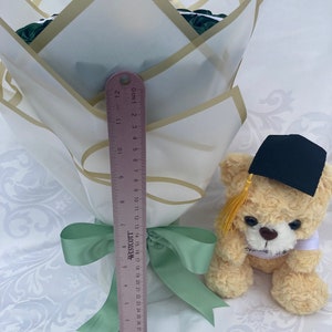 Graduation Ramo Buchon With Teddy Bear, Eternal Rose Bouquet, Handmade ...