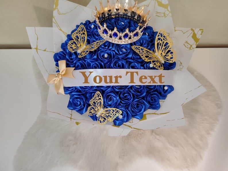 Royal Blue Ramo Buchon With Crown, Eternal Rose Bouquet, Forever Rose ...