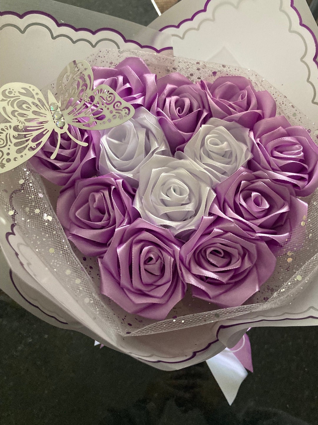 Heart Shaped Customizable Ramo Buchon, Eternal Rose Bouquet, Handmade ...