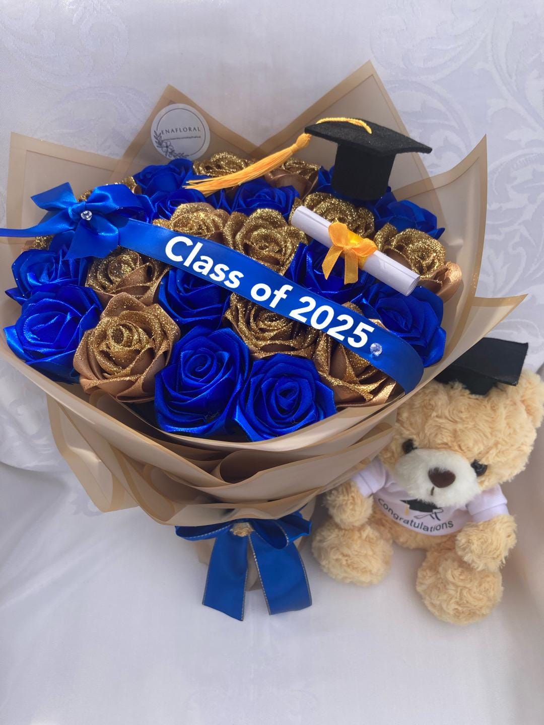 Graduation Bouquet Ramo Buchon, Grad 2025 Gift, Gold Glitter Eternal ...