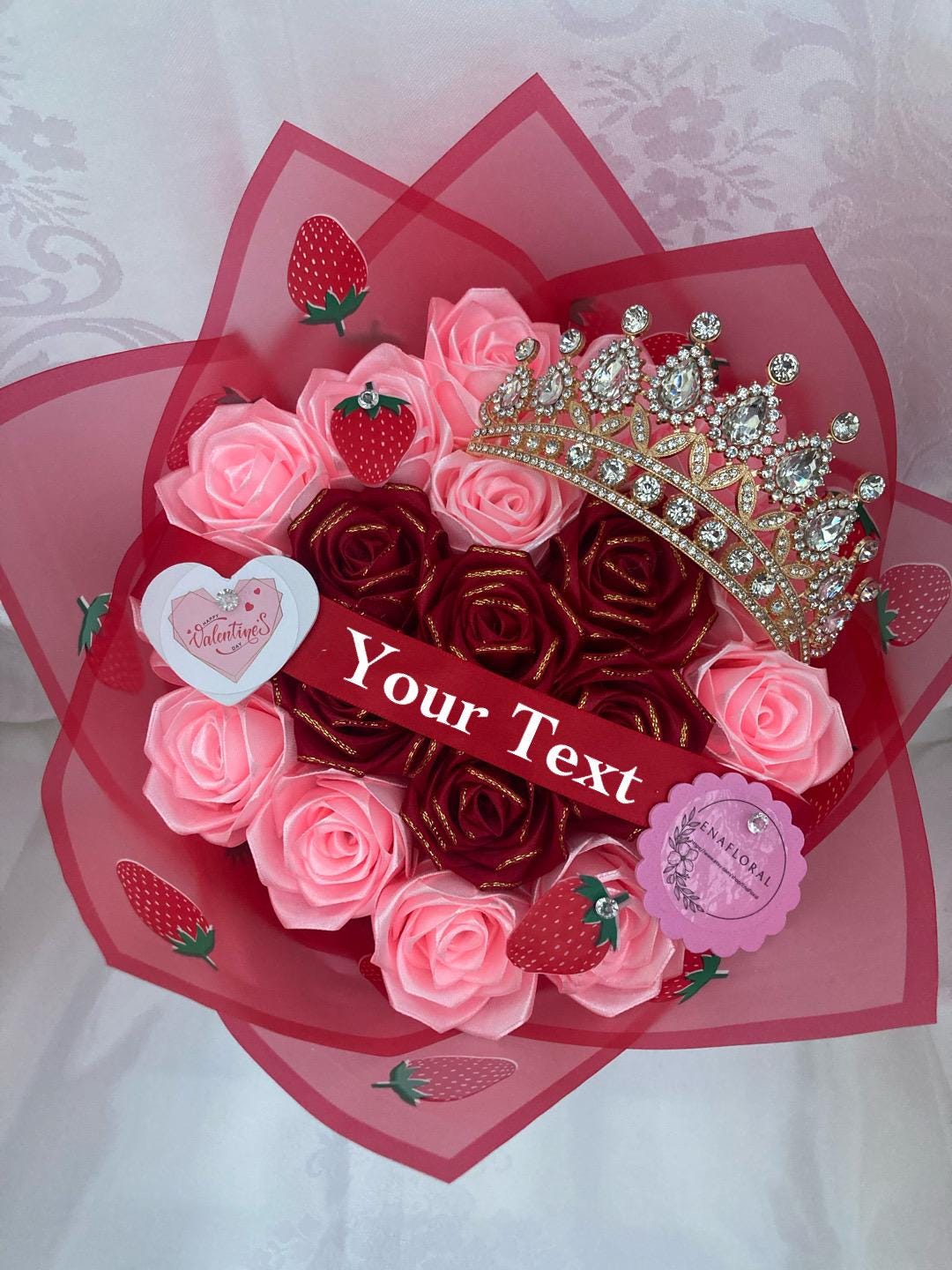 Pink Ramo Buchon, Strawberry Eternal Rose Bouquet, Persoanlized Forever ...