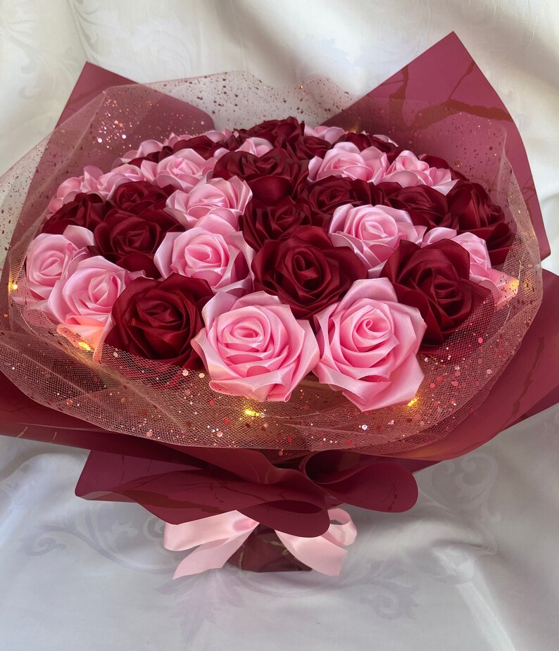 Light up Bouquet Pink Red Eternal Rose Bouquet Ever Lasting - Etsy