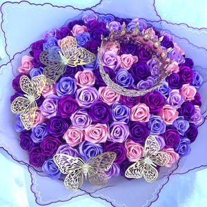 100 Rose Ramo Buchon, Queen Bouquet, 5 Color Purple Bouquet, Eternal ...