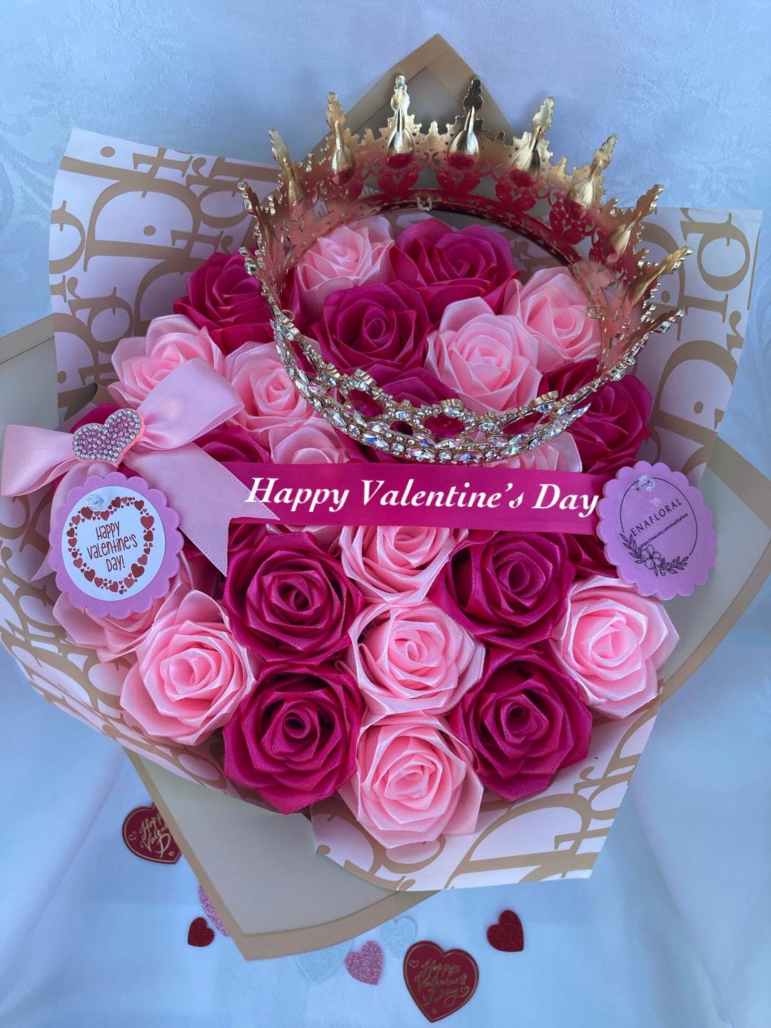 Ramo Buchon, Pink Eternal Rose Bouquet, Handmade Fake Flowers Bouquet, Ever Lasting Flower ...