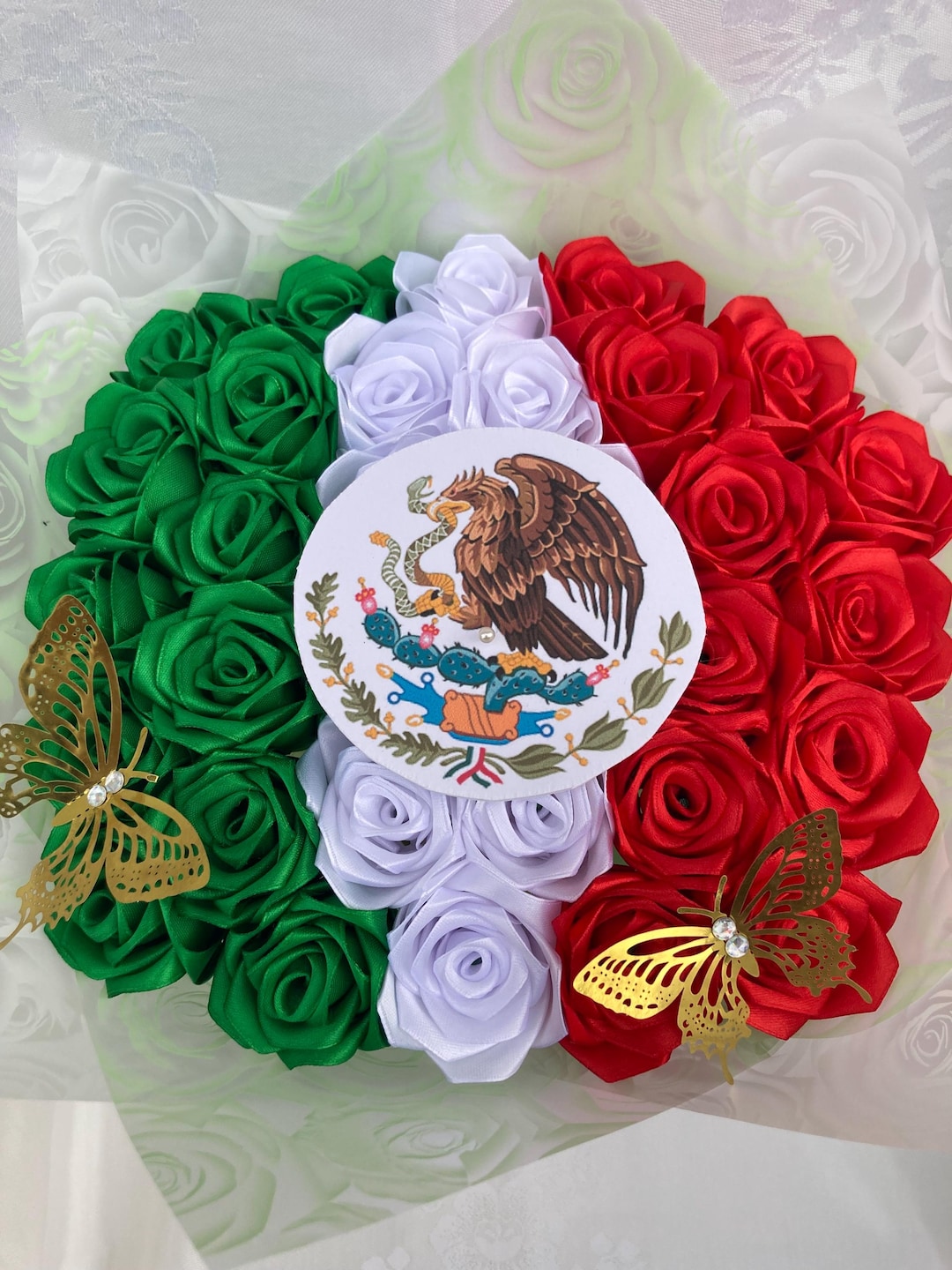 Mexican Flag Ramo Buchon, Graduation Bouquet, Patriotic Bouquet ...