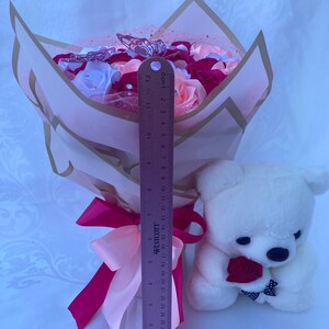 Ramo Buchon, Pink Eternal Rose Bouquet, Handmade Fake Flowers Bouquet, Ever Lasting Flower ...