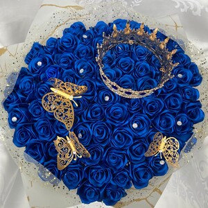100 Rose Royal Blue Bouquet, Queen Bouquet, Eternal Rose Bouquet ...